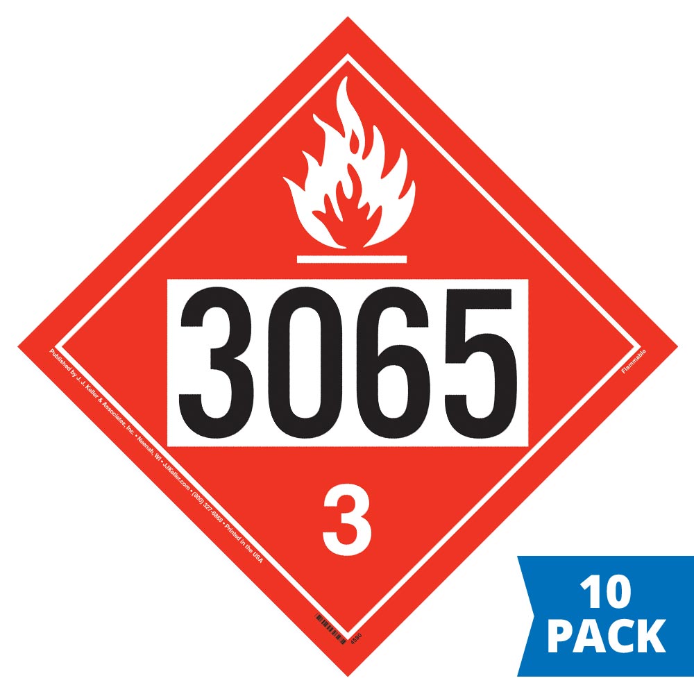3065 Placard, Class 3 Flammable Liquid 10-pk, 10.75"x10.75" Polycoated ...