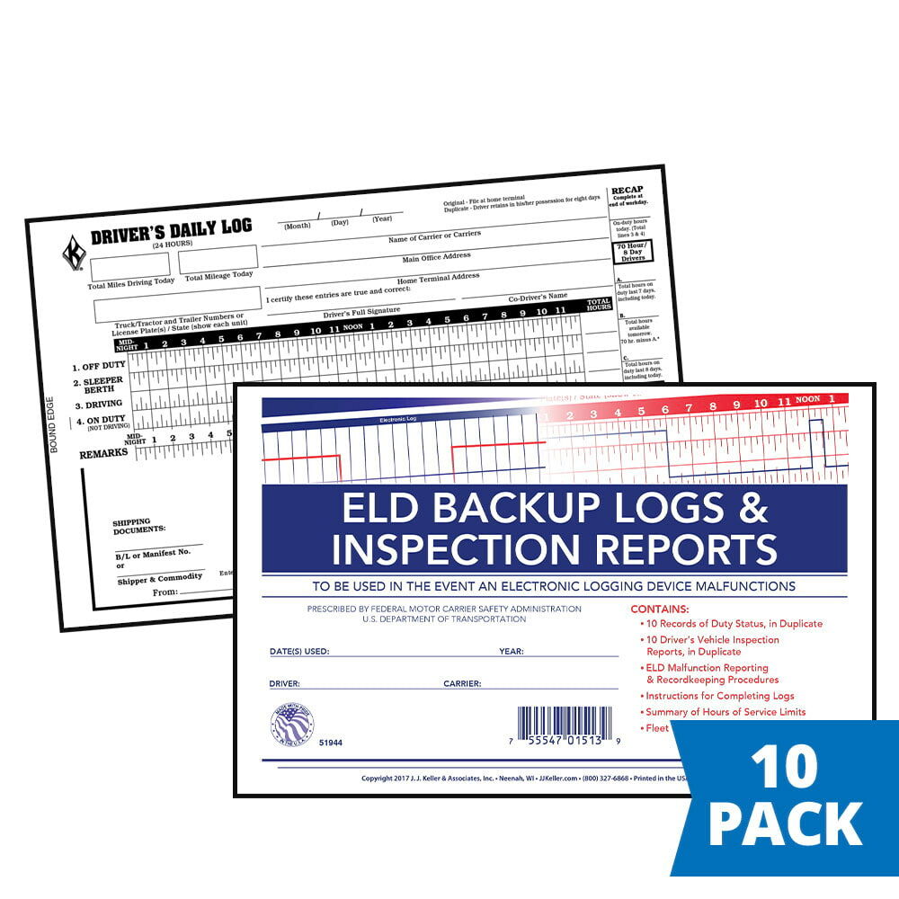 ELD Backup Driver Log Book 10-pk., Detailed DVIR, Daily Recap, 2-Ply ...