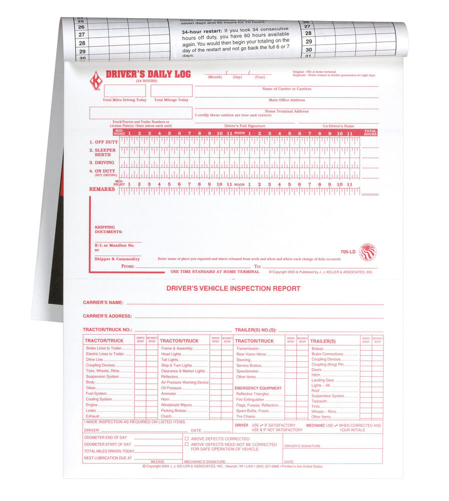 JJ Keller 8530 Commercial Drivers Daily Log Book Detailed Dvir 24 Books ...