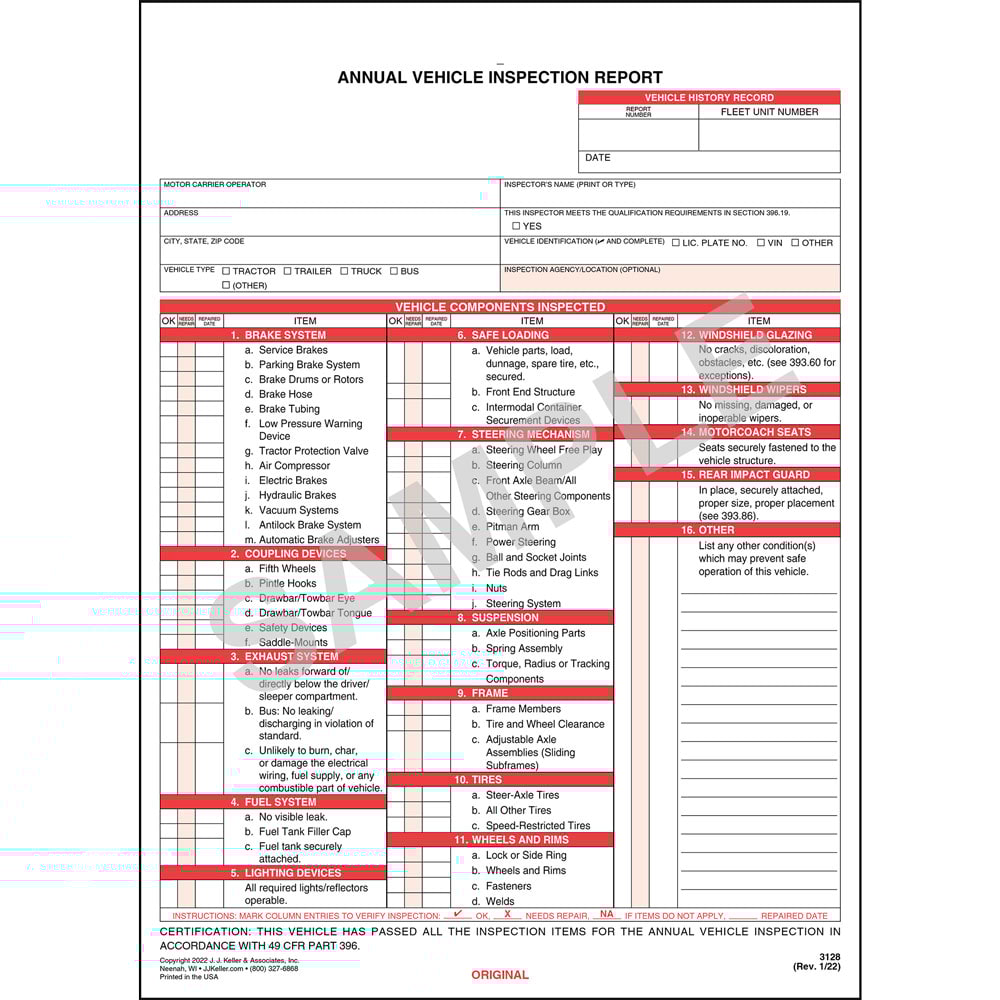 Annual Vehicle Inspection Report, 3-Ply, Carbonless - Stock annual-vehicle-inspection-report-3-ply-carbonless-stock