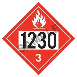 1230 Placard - Class 3 Flammable Liquid - 176 lb Polycoated Tagboard