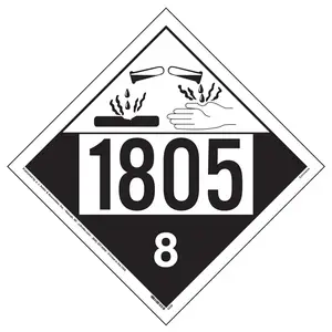 1805 Placard - Class 8 Corrosive - 176 lb Polycoated Tagboard