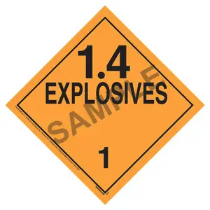 Division 1.4 Explosives Placard - Worded, 4 mil Vinyl, Permanent Adhesive
