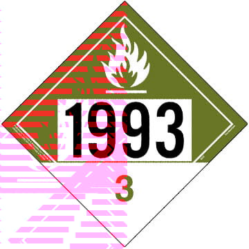1993 Placard - Class 3 Combustible Liquid - 20 mil Polystyrene, Unlaminated