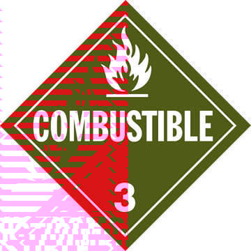Class 3 Combustible Placard - Worded - 20 mil Polystyrene, Unlaminated
