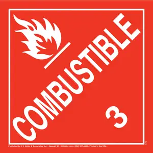 Class 3 Combustible Placard - Worded - 20 mil Polystyrene, Unlaminated