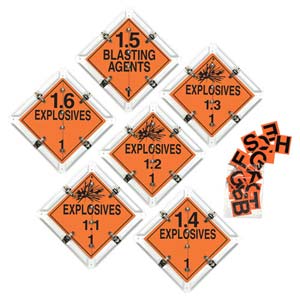 Aluminum Flip Placard - 6 Legend, Class 1, Worded - White Back Plate