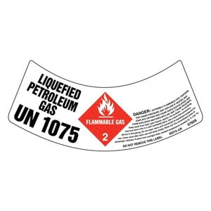 Gas Cylinder Shoulder Labels - Flammable Gas Liquid Petroleum Gas 1075