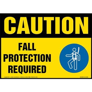 Caution: Fall Protection Required Sign with Icon - ANSI