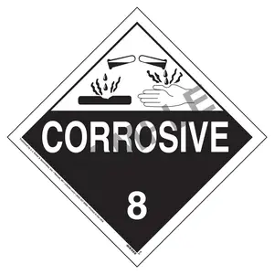 Class 8 Corrosive Placard - Worded - 20 mil Polystyrene, Laminated