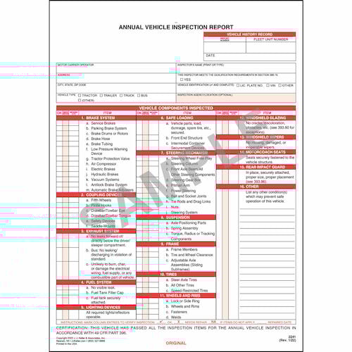 Annual Vehicle Inspection Report 3 Ply W Carbon Stock
