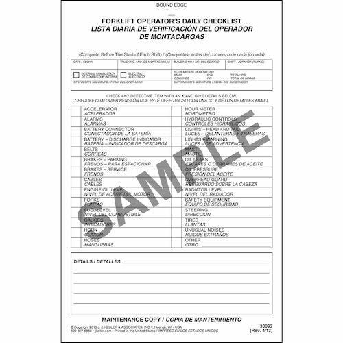 Forklift Operator Daily Checklist Printable