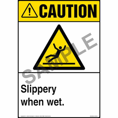 Caution Slippery When Wet Sign With Icon Ansi Portrait
