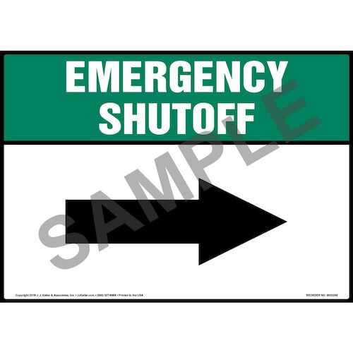 Emergency Shutoff with Right Arrow Sign
