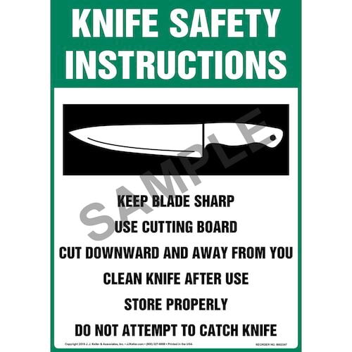 Knife Safety Instructions Sign with Icon - OSHA, Long Format