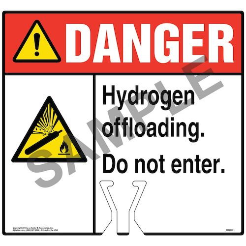 Danger: Hydrogen Offloading Sign with Pressurized Cylinder Icon - ANSI